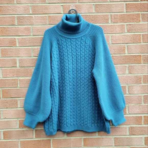 Misook | Sweaters | Missok Teal Jewel Tone Aqua Blue Chunky Cable Knit ...